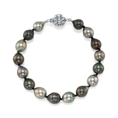 The Pearl Source 8-9mm Tahitian South Sea Multicolor Drop-shape Pearl Bracelet - Sterling Silver Clasp