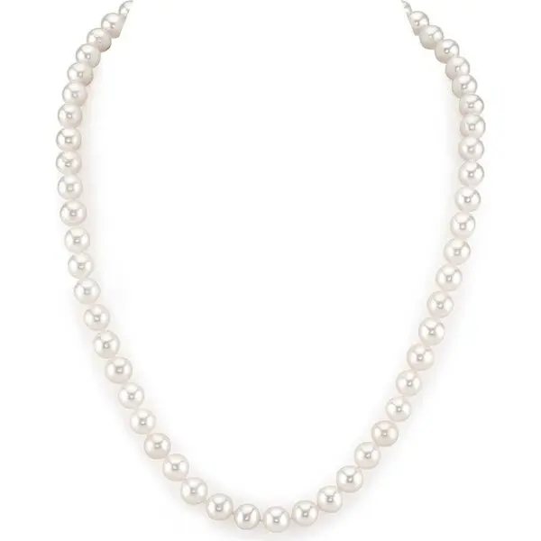 The Pearl Source 7.0-7.5mm White Freshwater Pearl Necklace - White Pearls