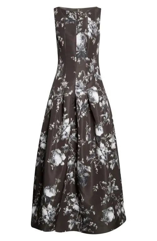 Oscar De La Renta Peony Sleeveless Faille Gown - White/carbon