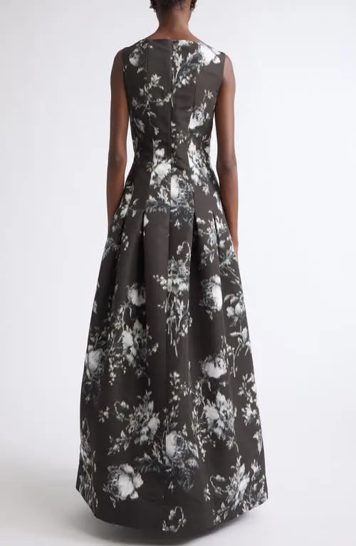 Oscar De La Renta Sleeveless Peony Print Gown