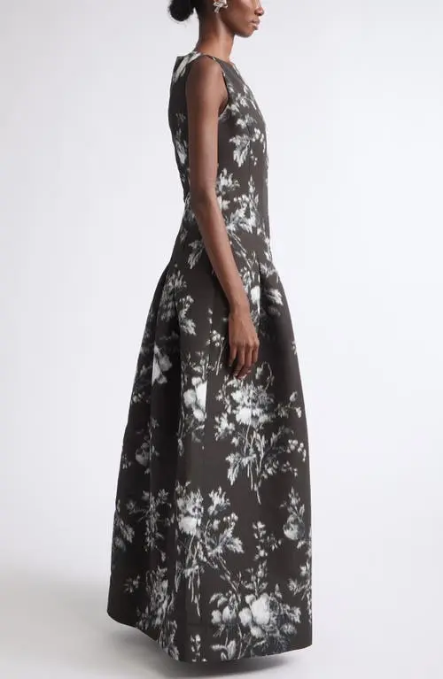 Oscar De La Renta Sleeveless Peony Print Gown