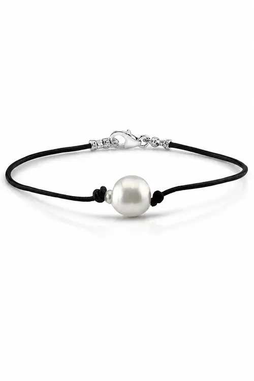 The Pearl Source White South Sea Baroque Pearl Leather Bracelet
