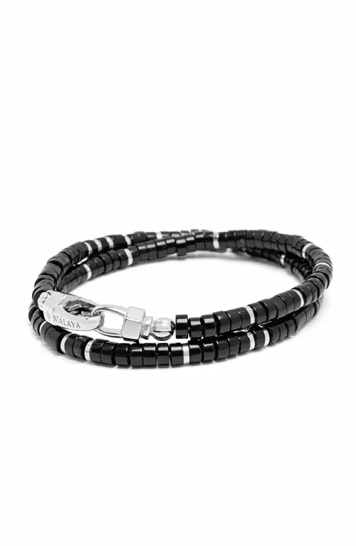 NIALAYA JEWELRY Onyx Heishi Wrap Bracelet
