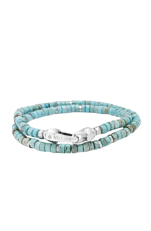 NIALAYA JEWELRY Onyx Heishi Wrap Bracelet - Turquoise
