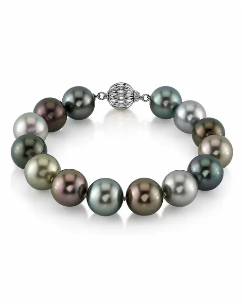 The Pearl Source 11-12mm Tahitian South Sea Multicolor Pearl Bracelet - White Gold Clasp