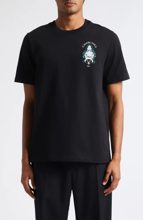 Casablanca Classic Fit Hotel Emblem Organic Cotton Graphic T-shirt - Black Jersey