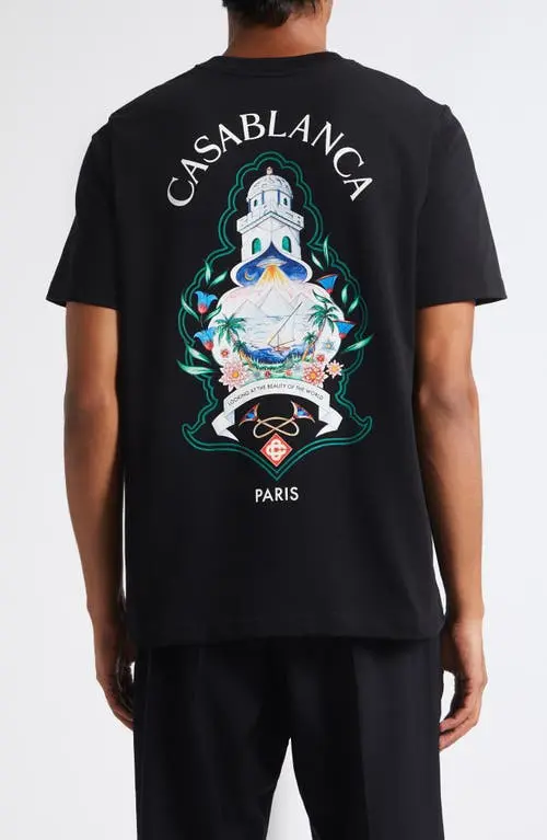 Casablanca Classic Fit Hotel Emblem Organic Cotton Graphic T-shirt - Black Jersey