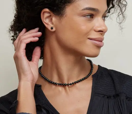 The Pearl Source Black Akoya Pearl Necklace