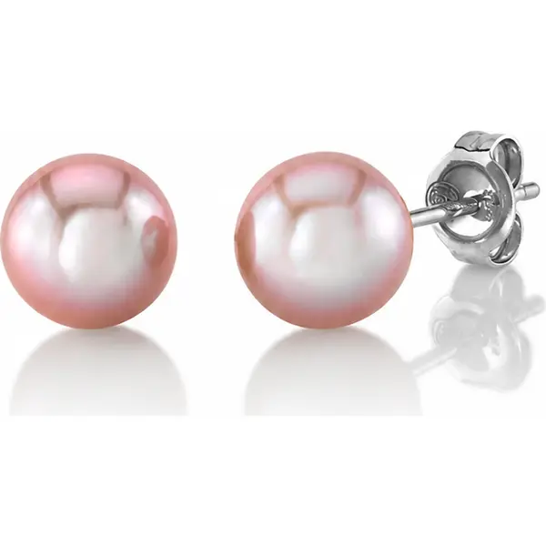 The Pearl Source 8mm Pink Freshwater Pearl Stud Earrings - White Gold