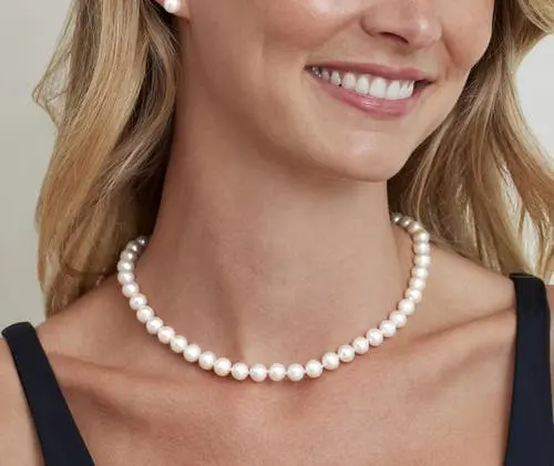The Pearl Source 7.5-8.5mm White Freshwater Pearl Necklace