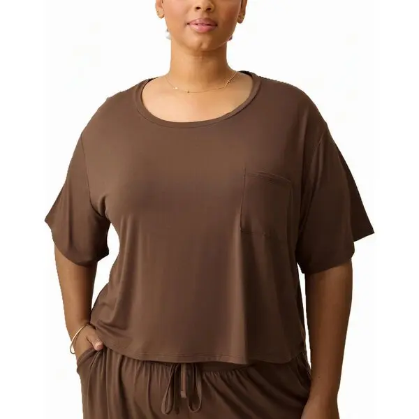 KINDRED BRAVELY Aria Casual Cropped Short Sleeve Top - Chocolate