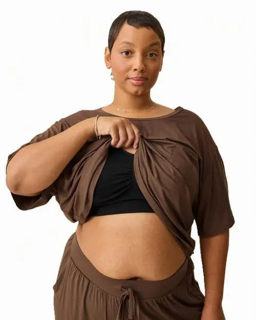 KINDRED BRAVELY Aria Casual Cropped Short Sleeve Top - Chocolate