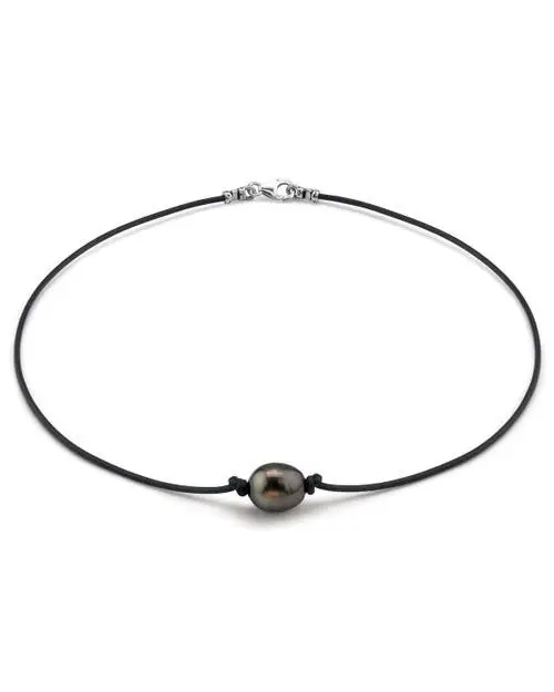 The Pearl Source Tahitian Baroque Pearl Leather Necklace