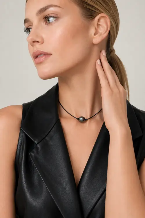 The Pearl Source Tahitian Baroque Pearl Leather Necklace