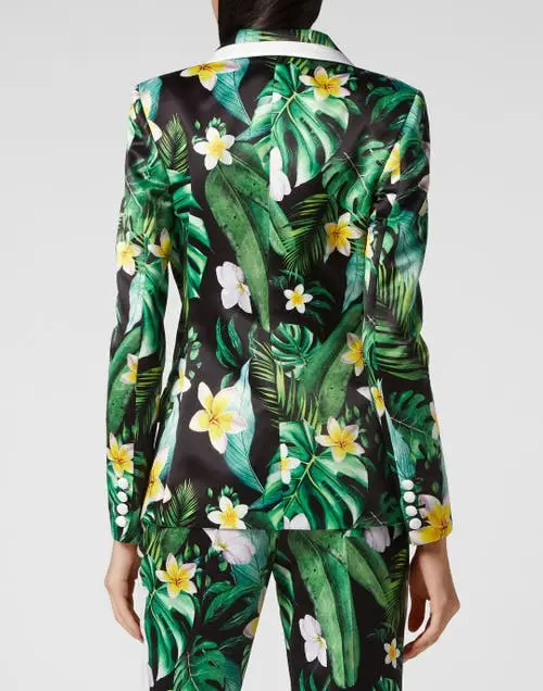 Philipp Plein Hawaii Floral Print Duchess Satin Blazer