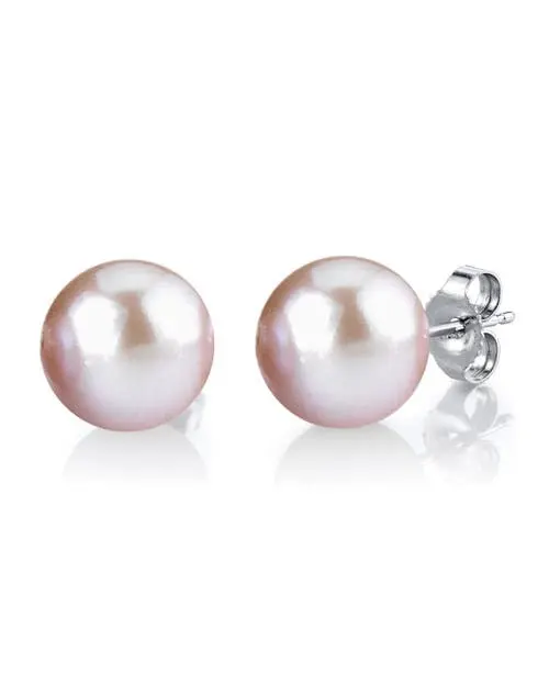 The Pearl Source 10mm Pink Freshwater Round Pearl Stud Earrings - White Gold