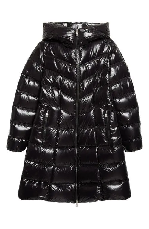 Moncler Marusse Long Lacquered Nylon Down Coat
