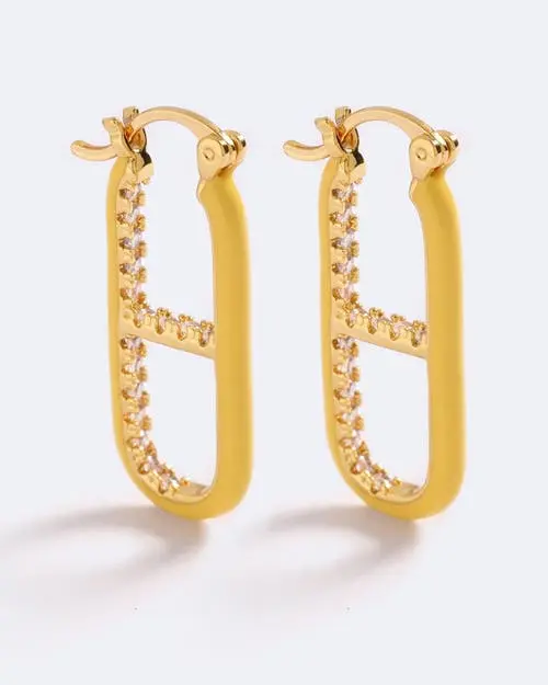 EMMA PILLS Original Enamel Crystal Drop Hoop Earrings - Butter