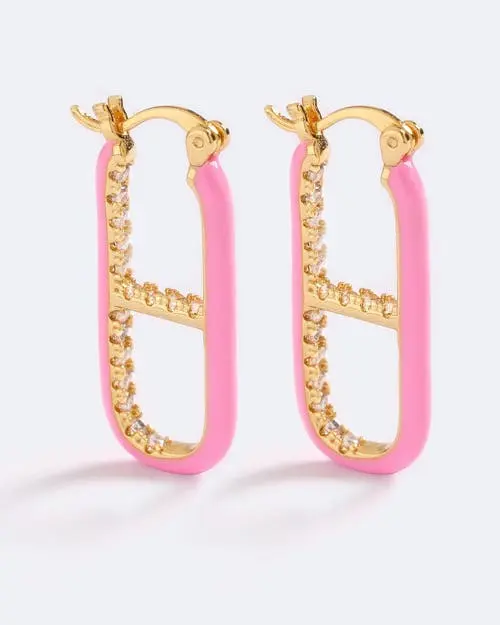 EMMA PILLS Original Enamel Crystal Drop Hoop Earrings - Candy Pink