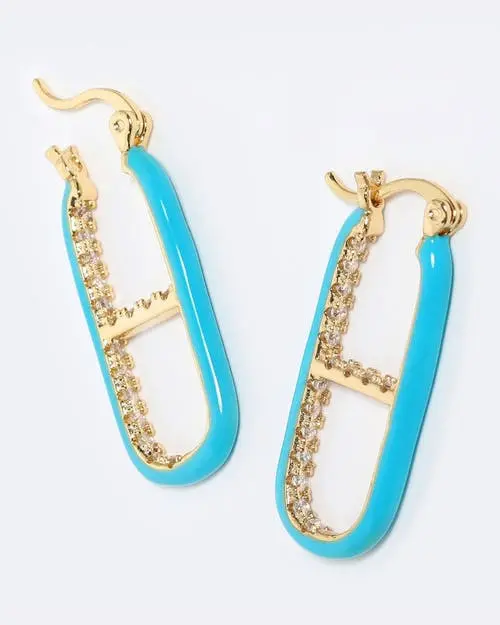 EMMA PILLS Original Enamel Crystal Drop Hoop Earrings - Ocean Glo
