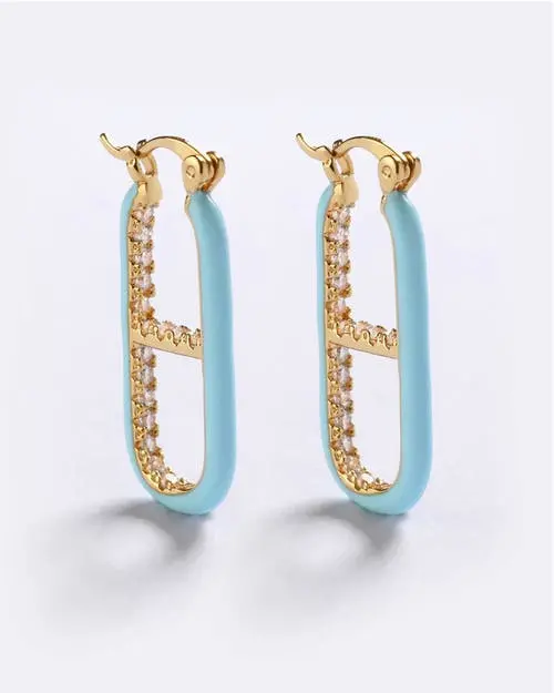 EMMA PILLS Original Enamel Crystal Drop Hoop Earrings - Sky