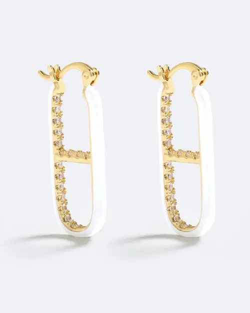 EMMA PILLS Original Enamel Crystal Drop Hoop Earrings - White Glo