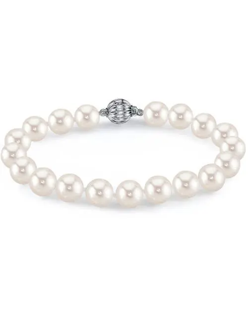 The Pearl Source 6.5-7.0mm White Freshwater Pearl Bracelet, Aaaa Quality