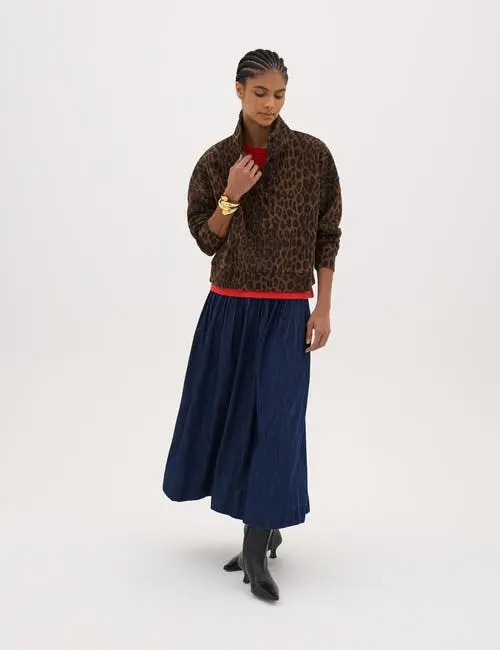 HUSH Hendrix Half Placket Sweatshirt - Brushed Leopard Brown