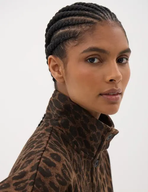 HUSH Hendrix Half Placket Sweatshirt - Brushed Leopard Brown