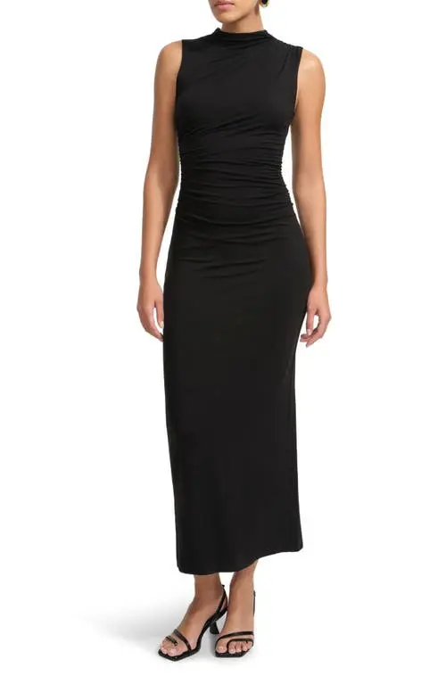 MARCELLA Sleeveless Mock Neck Ruched Maxi Dress