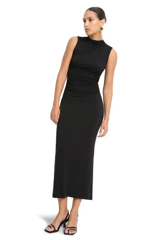MARCELLA Sleeveless Mock Neck Ruched Maxi Dress