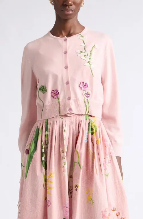 Oscar De La Renta Embroidered Wool Cardigan - Blush