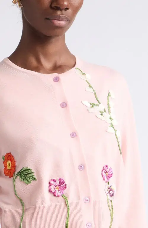 Oscar De La Renta Embroidered Wool Cardigan