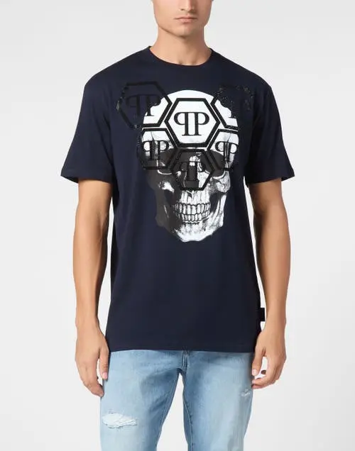 Philipp Plein T-shirt Round Neck Ss Stones Skull - Darkblue