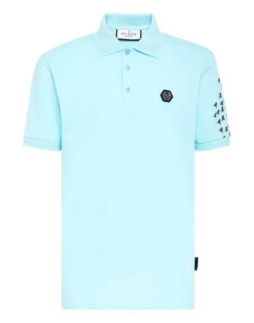 Philipp Plein Slim Fit Polo Shirt Ss Skull&amp;bones - Lightblue