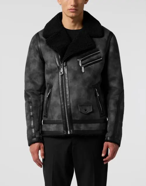 Philipp Plein Eco Shearling Zip-up Jacket - Black