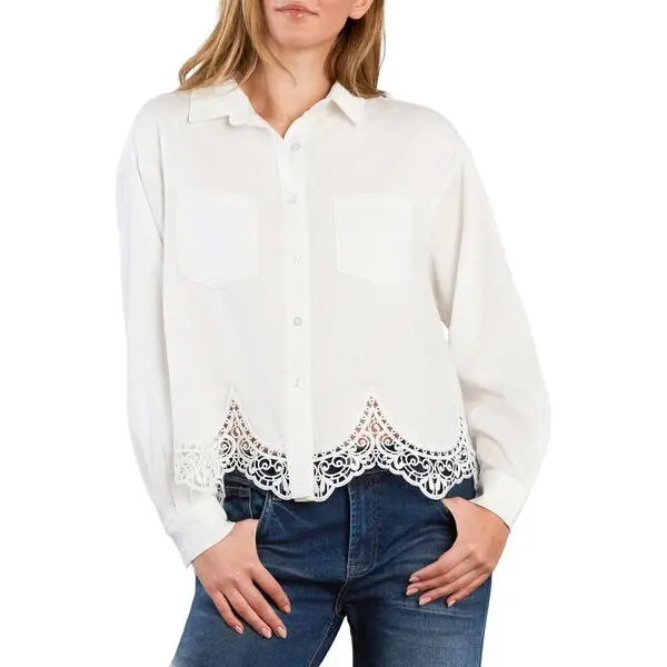 WASH LAB DENIM The Golden Hour Lace Boxy Shirt - Bright White
