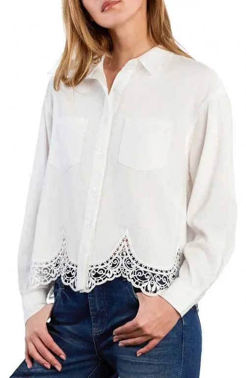 WASH LAB DENIM Lace Boxy Shirt - Bright White