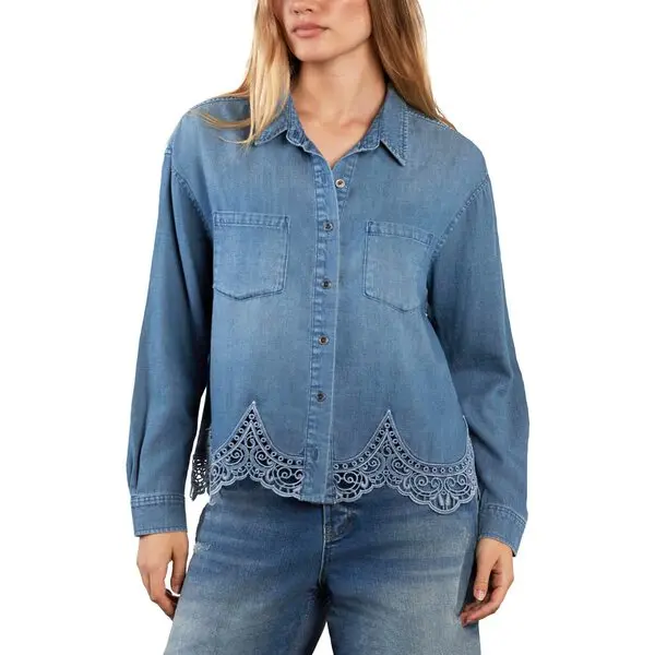 WASH LAB DENIM The Golden Hour Lace Boxy Shirt - Denim