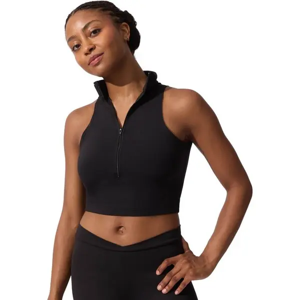 CAPEZIO Sleeveless Mock Neck Zip-up Cropped Top