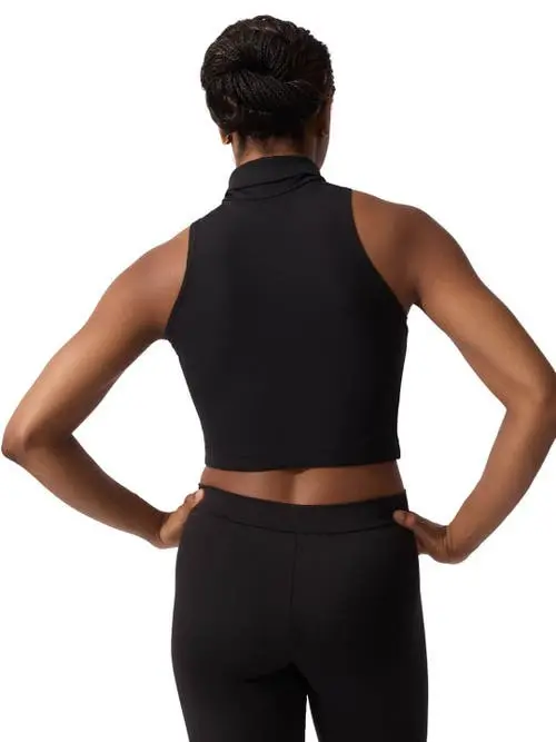 CAPEZIO Sleeveless Mock Neck Zip-up Cropped Top