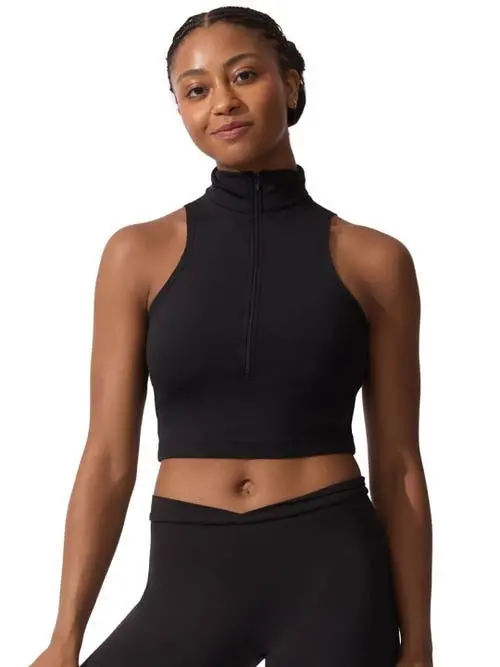 CAPEZIO Sleeveless Mock Neck Zip-up Cropped Top