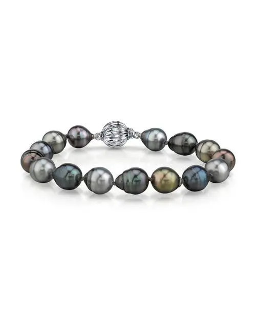 The Pearl Source 8-9mm Tahitian South Sea Multicolor Baroque Pearl Bracelet - Sterling Silver Clasp