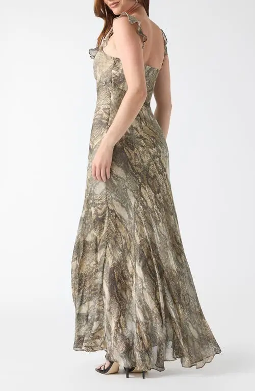 Guess Emy Snake Print Ruffle Maxi Dress