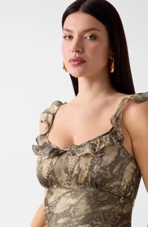 Guess Emy Snake Print Ruffle Maxi Dress