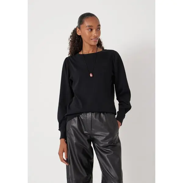 HUSH Emily Puff Sleeve Relaxed Top - Black