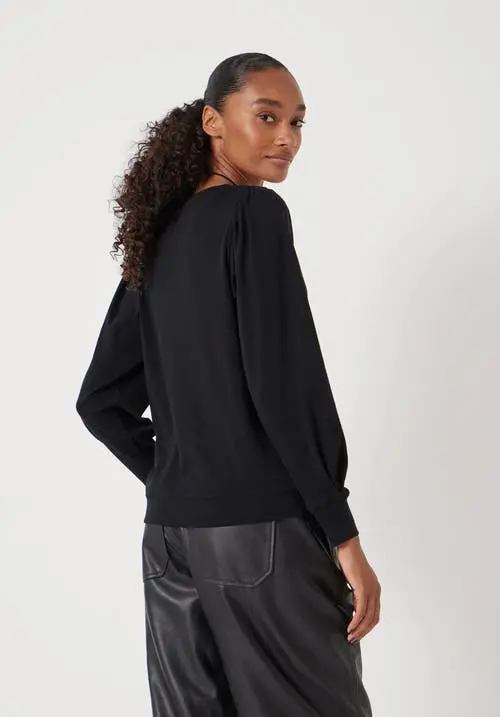 HUSH Emily Puff Sleeve Relaxed Top - Black