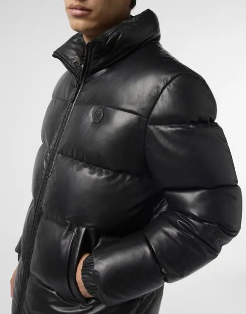 Philipp Plein Leather Puffer Jacket Late Checkout