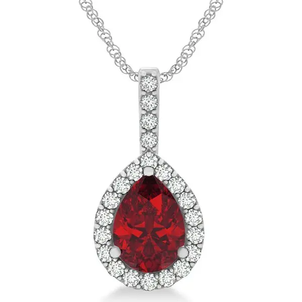 ALLUREZ Pear Shape Lab Diamond & Ruby Halo Pendant Necklace In 14k White Gold, 2.20ct - 2.20/white Gold