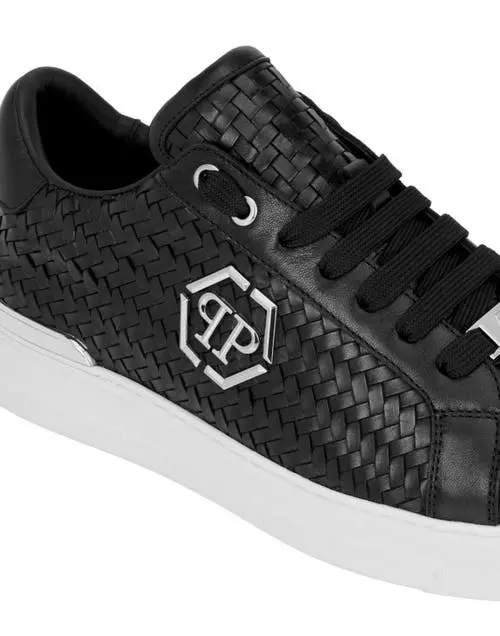 Philipp Plein Hexagon Woven Leather Low Top Sneakers